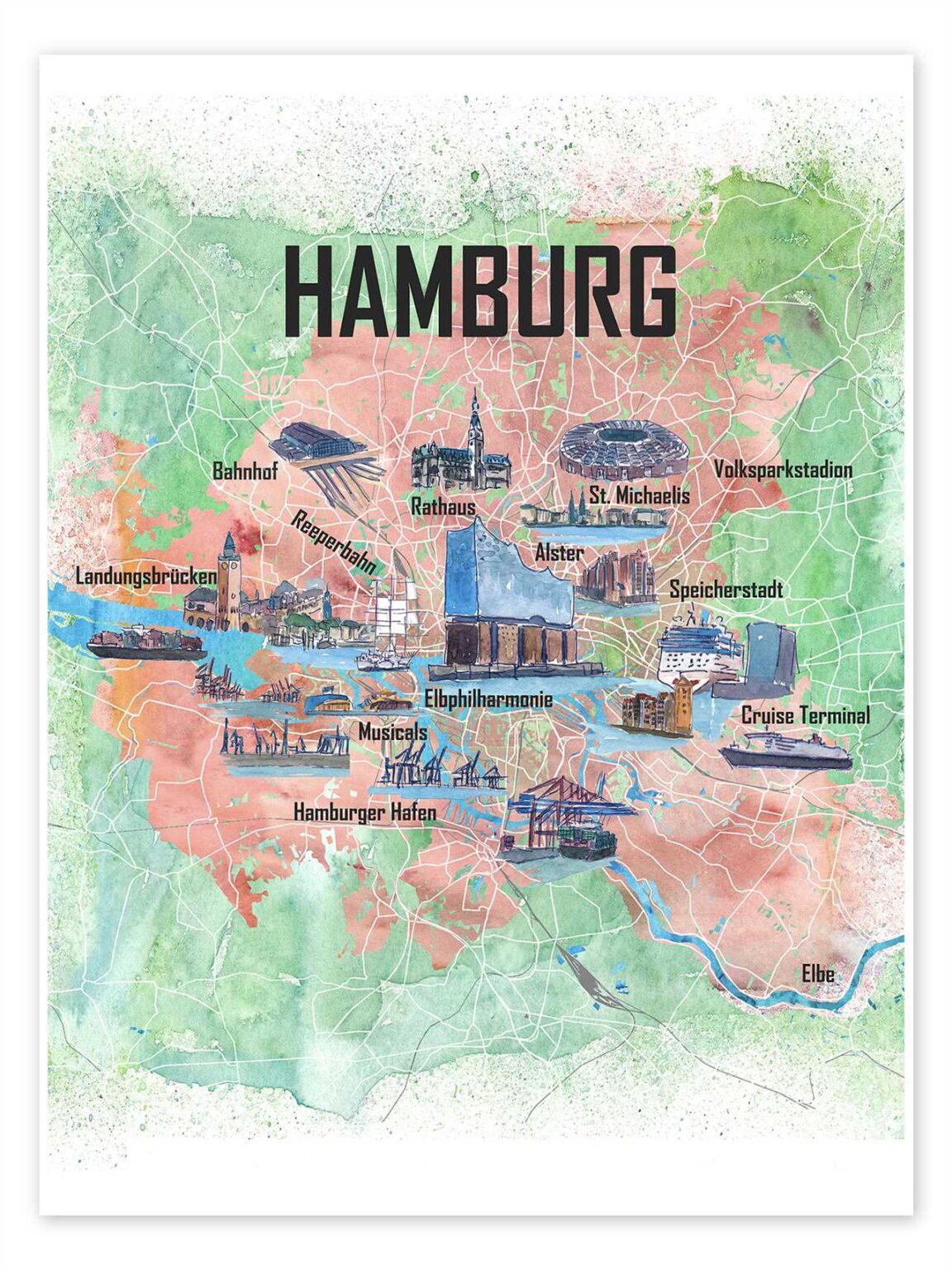 Elegantes Hamburg Karte Sehenswrdigkeiten Bildnull